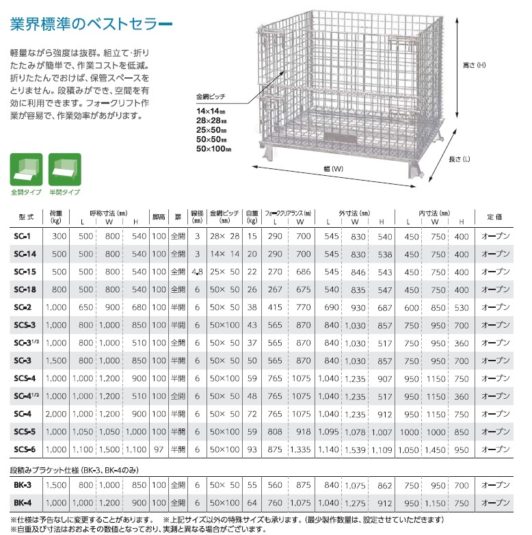 SC-1 サンキンパレット(コイルタイプ) 奥行500×間口800×高さ540mm